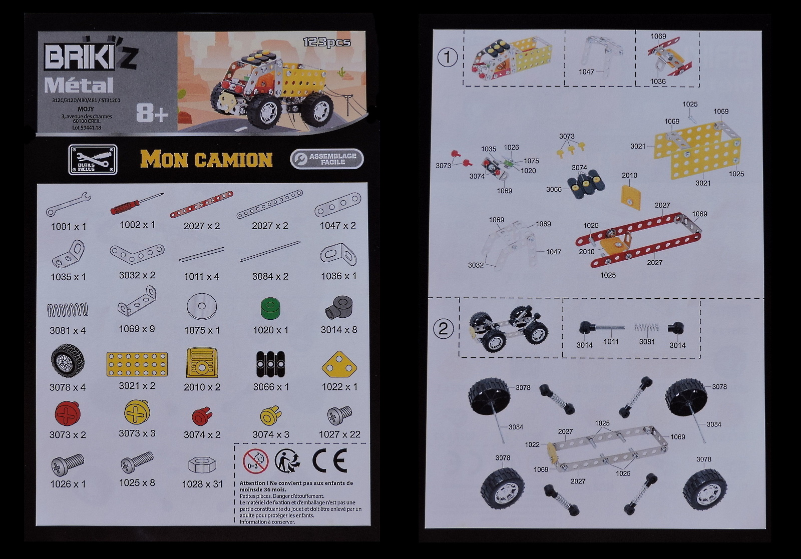 BRIKI’Z Métal – Mon camion (123 pièces) – Picoozfran-modélisme et jouets
